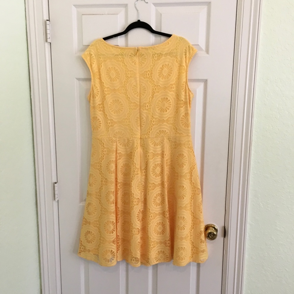 London Style Collection Yellow Lace Overlay Dress - Gem